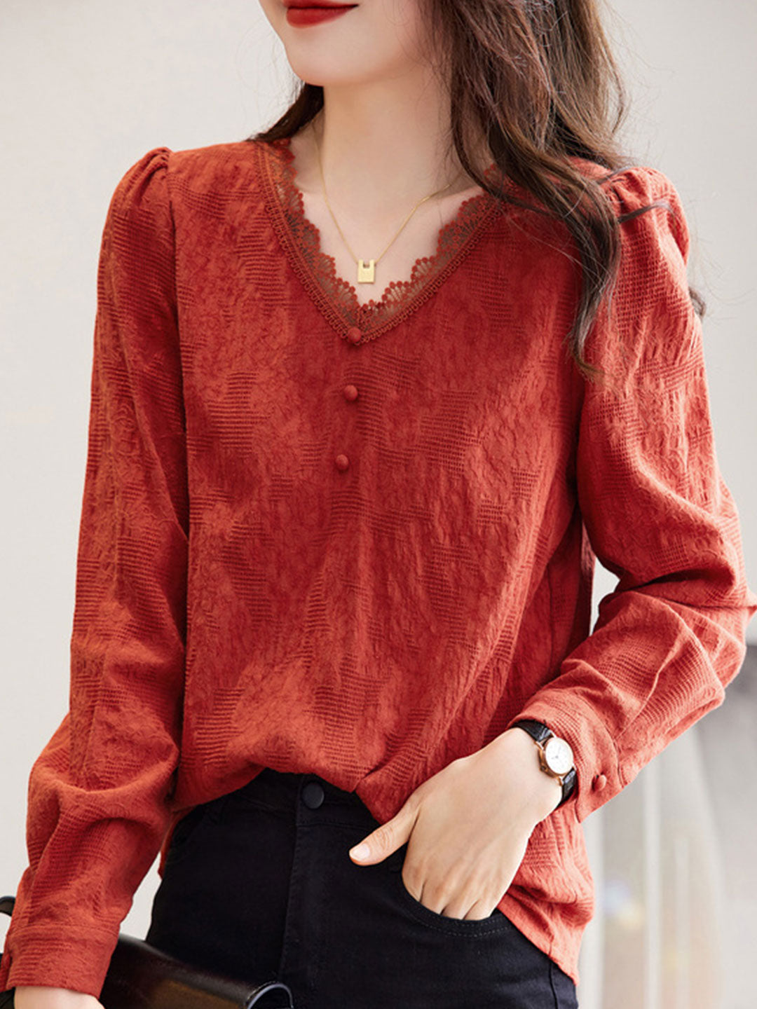 Brianna Retro V-neck Lace Collar shirt – Smile just love